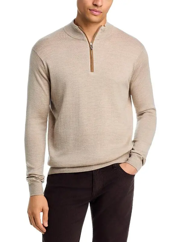 Peter Millar Autumn Crest Suede Trim Quarter Zip Sweater - Stone