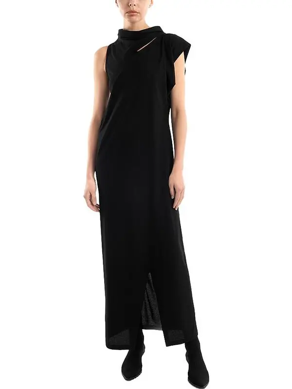 Issey Miyake One Shoulder Cutout Dress - Black