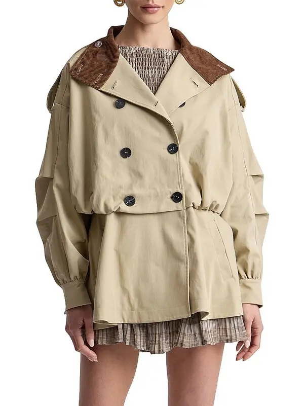 Avec Les Filles Double Breasted Peplum Trench Jacket - Khaki