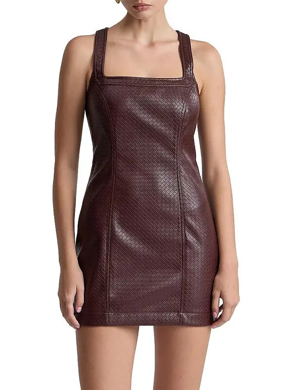 Avec Les Filles Faux Leather Racer Neck Mini Dress - Burgundy