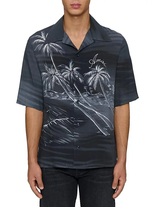 Amiri Airbrush Palms Camp Shirt - Black