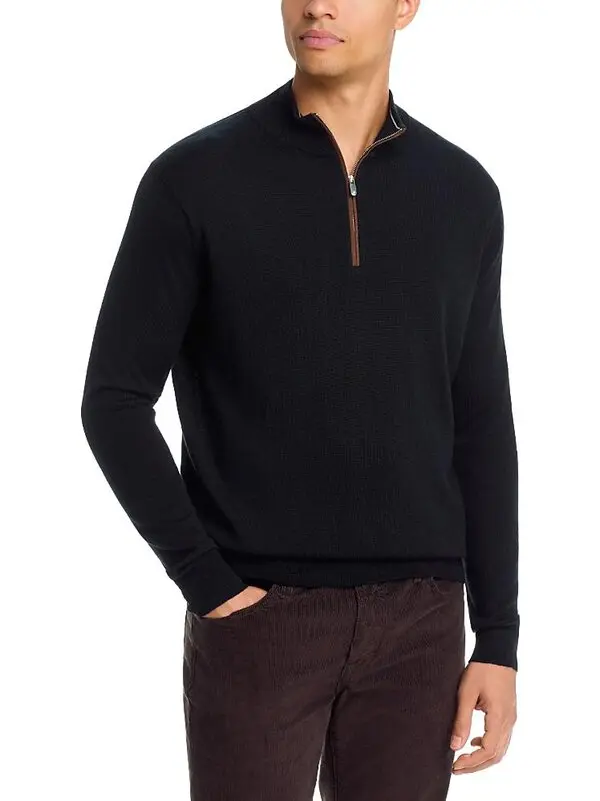 Peter Millar Suede Trim Quarter Zip Sweater - Black