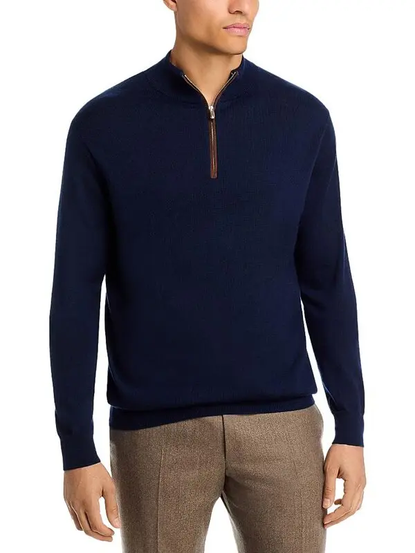 Peter Millar Suede Trim Quarter Zip Sweater - Navy