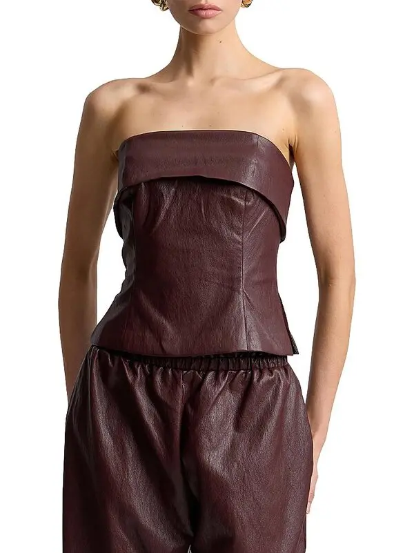 Avec Les Filles Faux Leather Foldover Strapless Top - Bordeaux