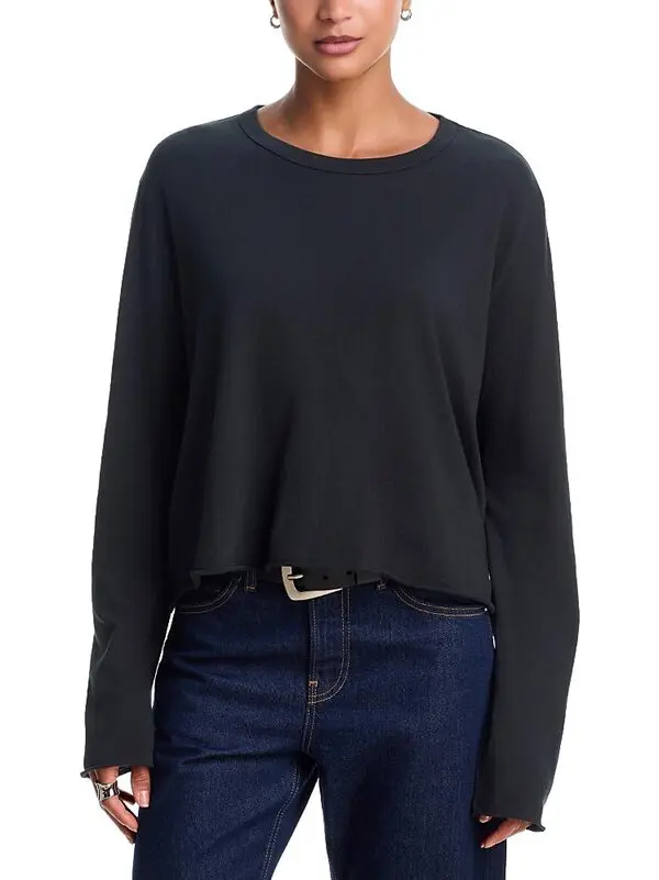 The Great. Long Sleeve Cotton Cropped Tee - Almost Black