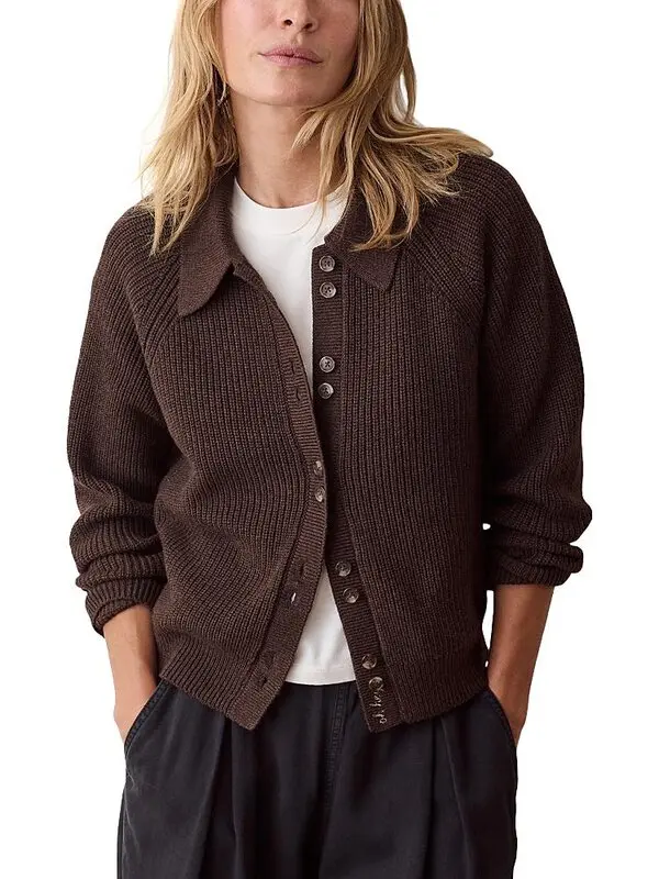 Marine Layer Collared Long Sleeve Cardigan - Chocolate