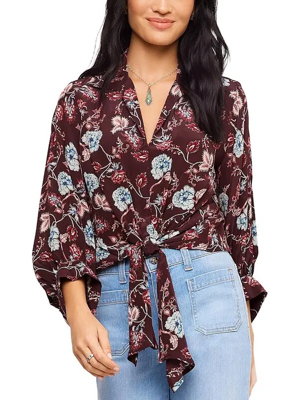 Karen Kane Blouson Sleeve Tie Front Top - Print