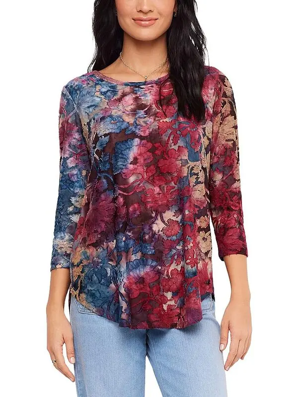 Karen Kane Tie Dye Burnout Shirttail Hem Top - Wine