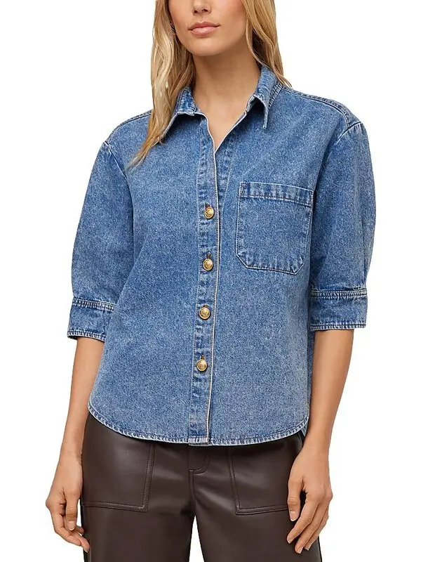 Fifteen Twenty Suri Button Up Puff Sleeve Top - Denim