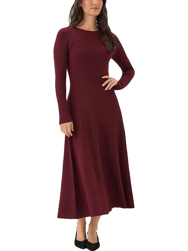 Karen Kane Ribbed Midi Sweater Dress - Wine