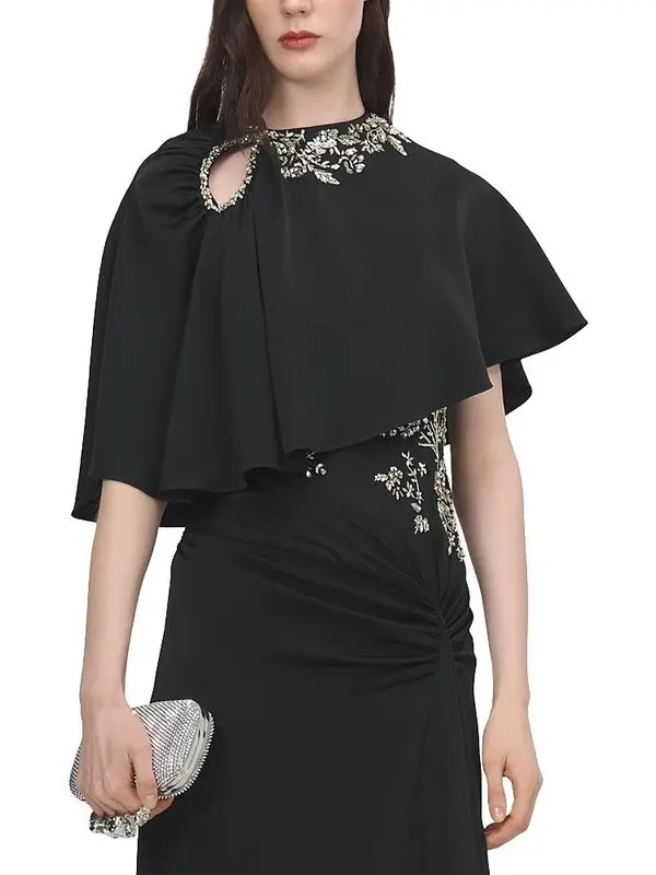 Alexander McQueen Bugle Bead & Crystal Embellished Asymmetrical Cape - Black