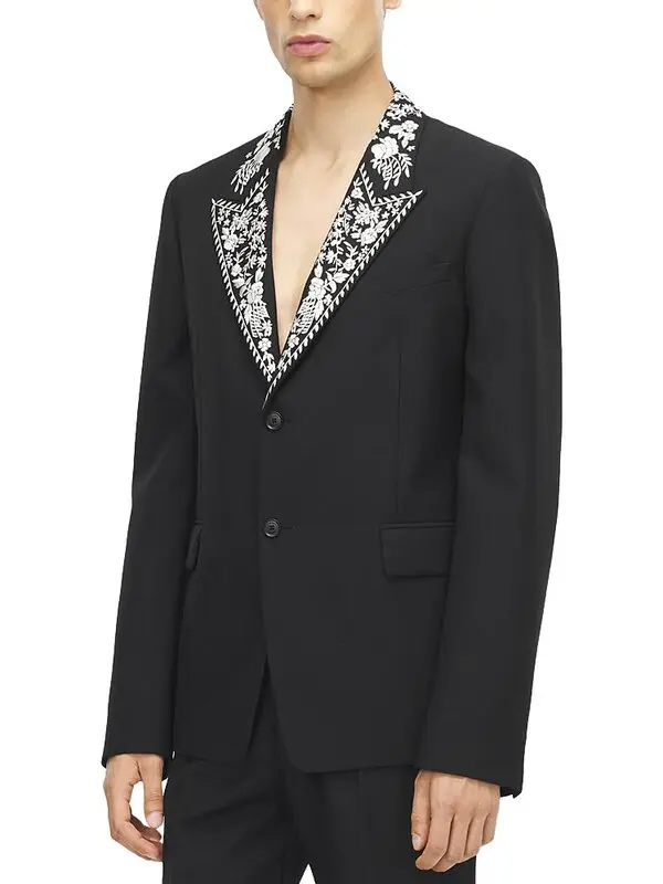 Alexander McQueen Wool Blend Floral Lapel Blazer - Black