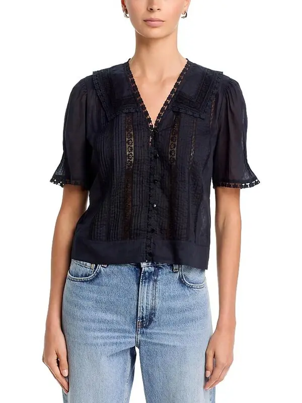 Johnny Was Kayti Pintuck Cotton Blouse - Black