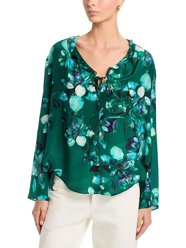 Johnny Was Ruffled Long Sleeve Silk Blouse - Bonsall