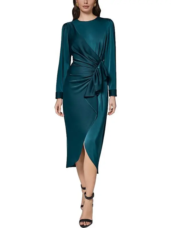 Donna Karan New York Satin Midi Dress With Side-ruched Cascade Ruffle - Hudson