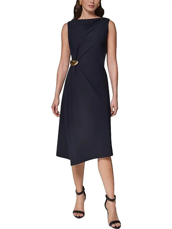 Donna Karan New York Sleeveless Draped Sheath Dress With Gold-tone Accent - Black