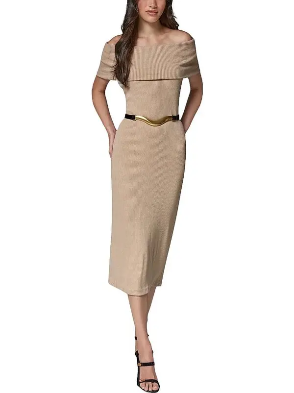 Donna Karan New York Off-the-shoulder Sweater Dress - Camel
