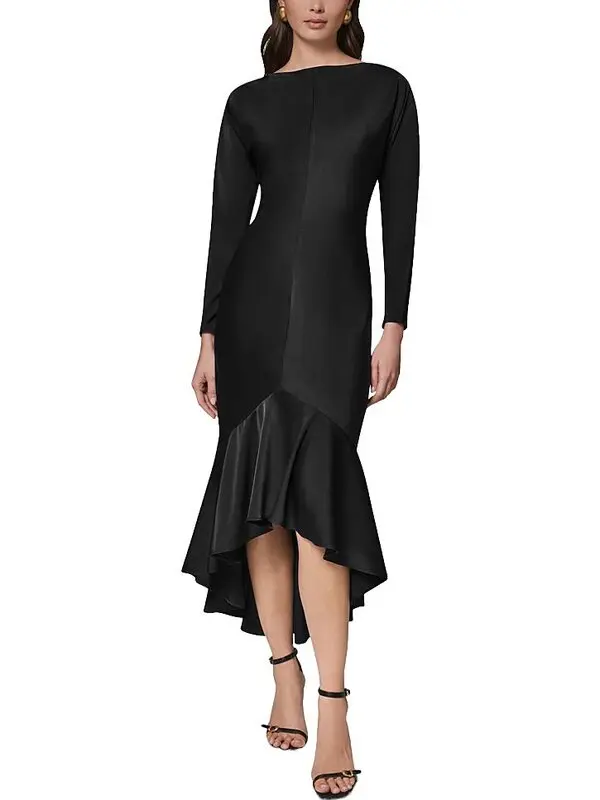 Donna Karan New York Satin High Low Flounce Hem Dress - Black