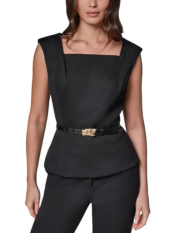 Donna Karan New York Sleeveless Peplum Top With Square Neckline - Black