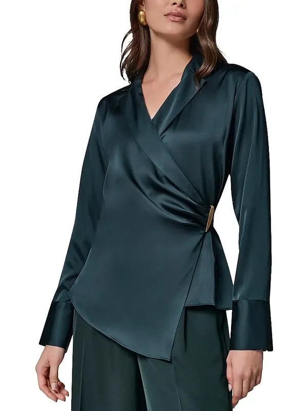 Donna Karan New York Side Ruched Blouse With Hardware Detail - Black Forest