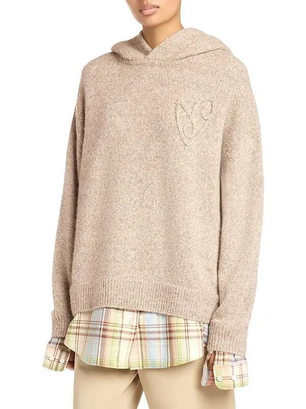 Acne Studios Layered Look Wool Blend Hoodie - Medium Beige