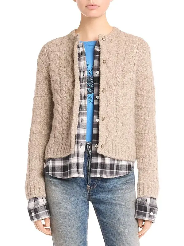 Acne Studios Cable Knit Cardigan Sweater - Medium Beige
