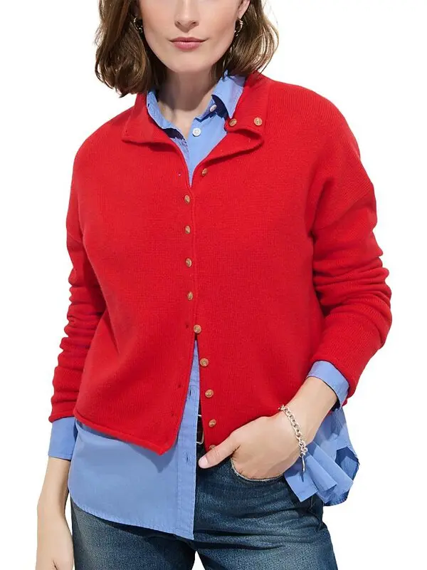 ALEX MILL Cashmere Funnel Neck Cardigan - Cherry