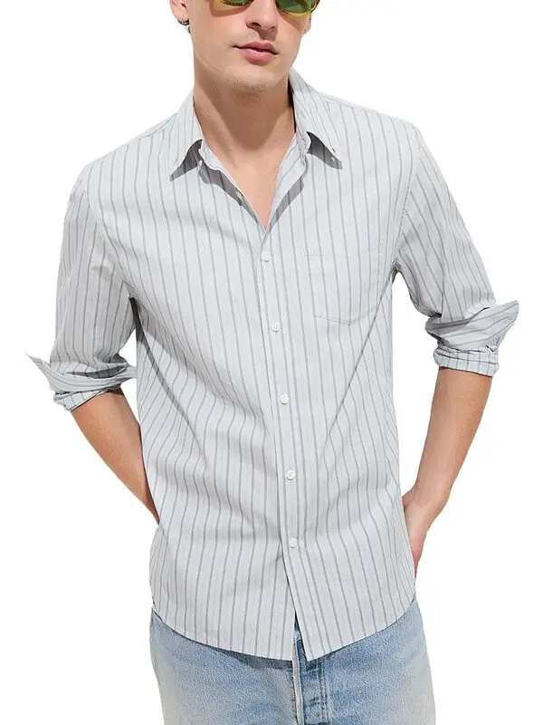 ALEX MILL Striped Cotton Poplin Long Sleeve Shirt - Grey Stripe