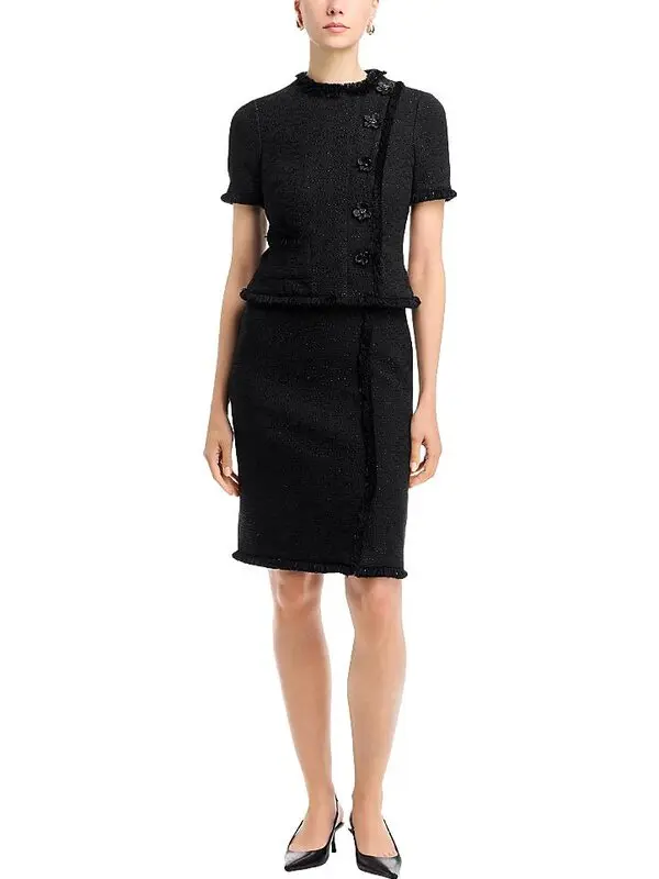 Rickie Freeman For Teri Jon Tweed Fringe Trim Dress - Black
