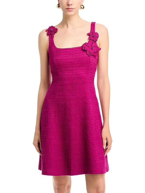 Rickie Freeman For Teri Jon Boucle Floral Applique Dress - Berry