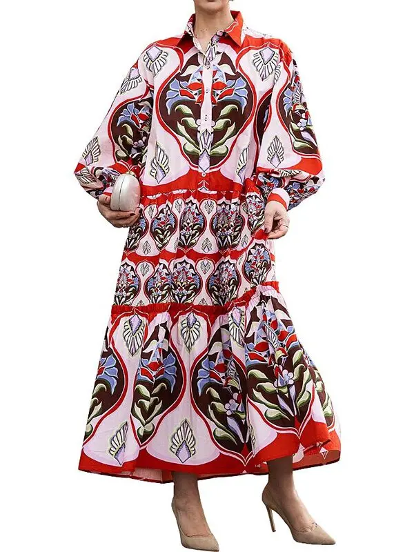 MARIELLE STOKKELAAR Melania Printed Maxi Dress - Red/pink/brown/blue