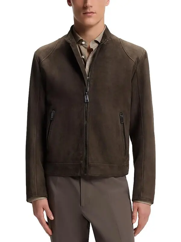 BOSS L-miker Zip Leather Jacket - Medium Brown