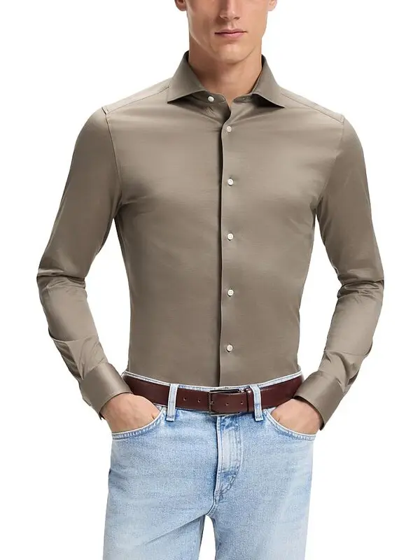BOSS L-hays Spread Collar Cotton Shirt - Medium Brown
