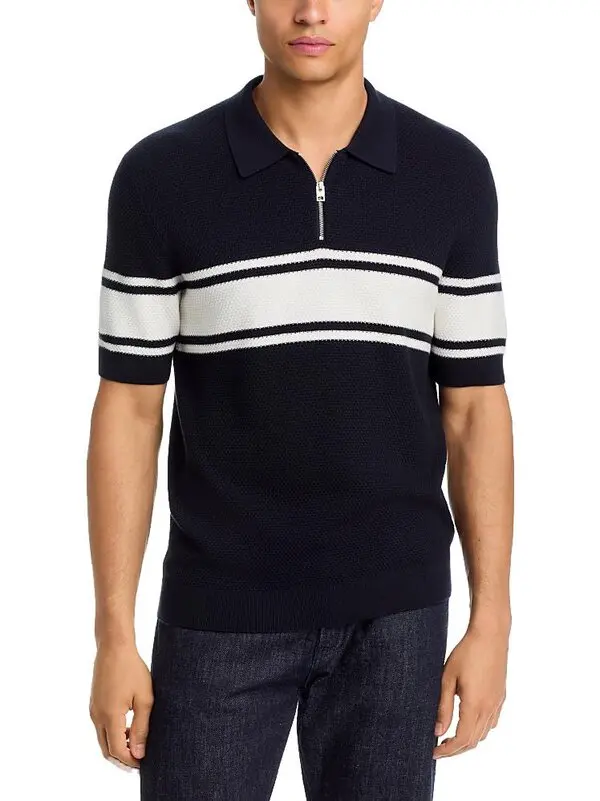 Hugo Sholton Quarter Zip Stripe Polo Shirt - Dark Blue