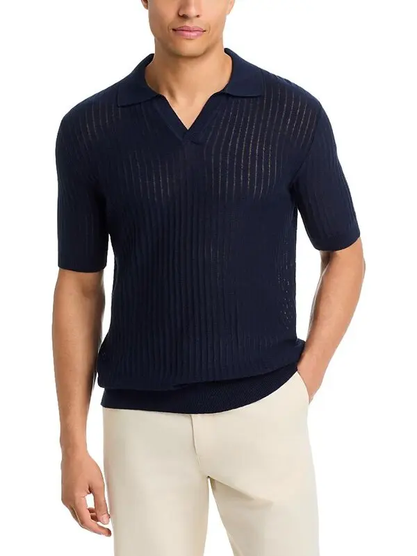 Hugo Seemant Cotton Blend Ribbed Polo Shirt - Navy