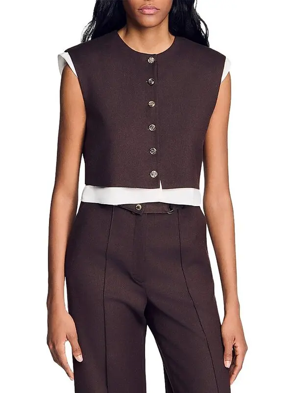 Sandro Wool Blend Cropped Vest - Light Brown