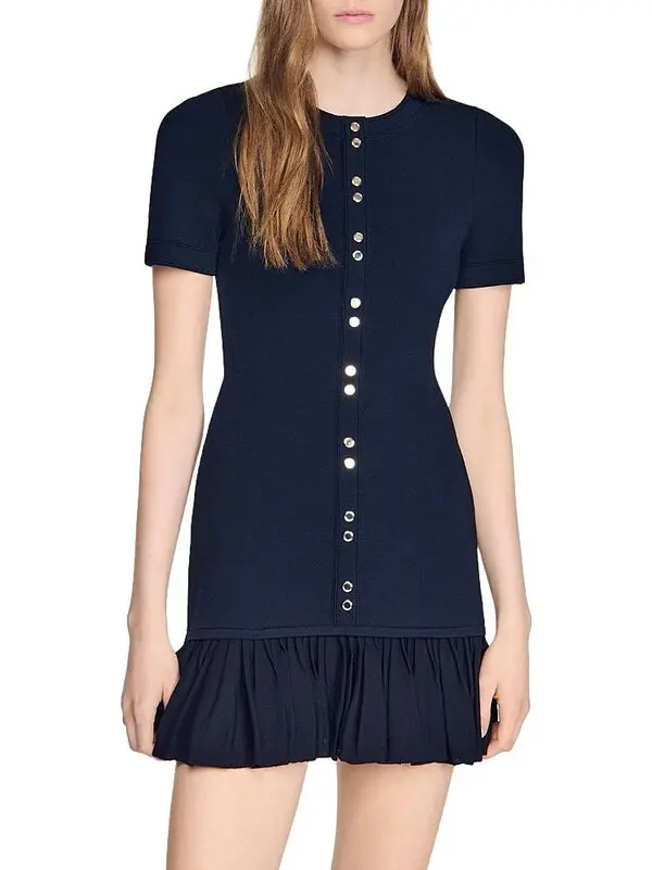 Sandro Keira Ruffled Short Knit Dress - Midnight Blue