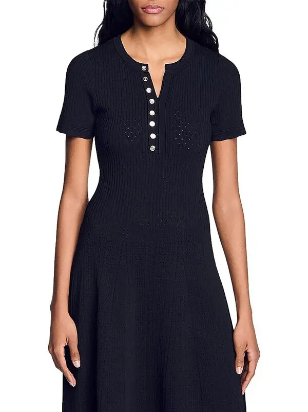 Sandro Milore Ribbed Knit Maxi Dress - Black