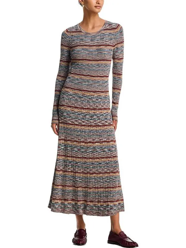 Veronica Beard Long Sleeve Knit Midi Dress - Rust Multi