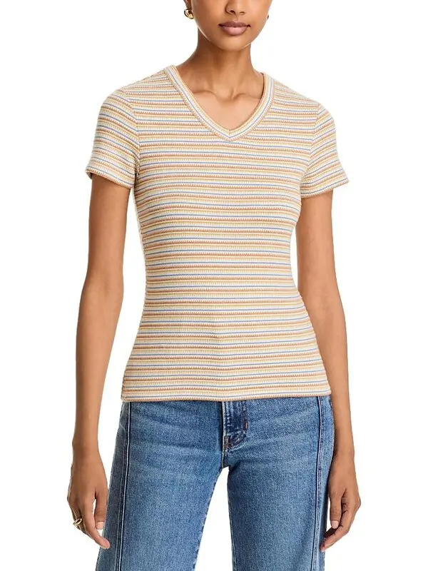 Veronica Beard Devin V Neck Tee - Rust Multi