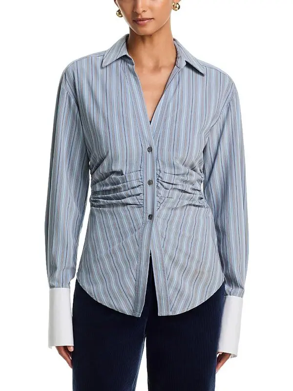 Veronica Beard Devra Ruched Button-down Shirt - Blue River Multi