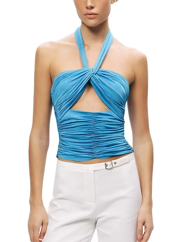 NOCTURNE Cut-out Draped Blouse - Turquoise