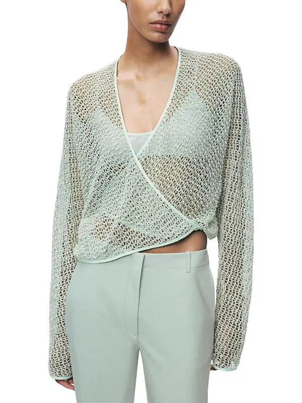 NOCTURNE Wrap Mesh Blouse - Turquoise