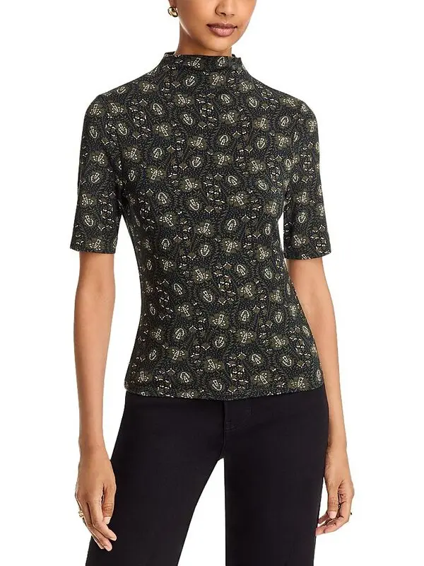 Veronica Beard James Mock Neck Top - Black Multi