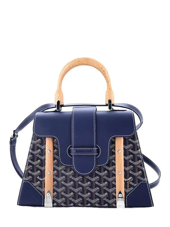 Goyard Pm Saigon Top Handle Bag Coated Canvas With Leather - Blue