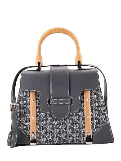 Goyard Pm Saigon Top Handle Bag Coated Canvas With Leather - Gray