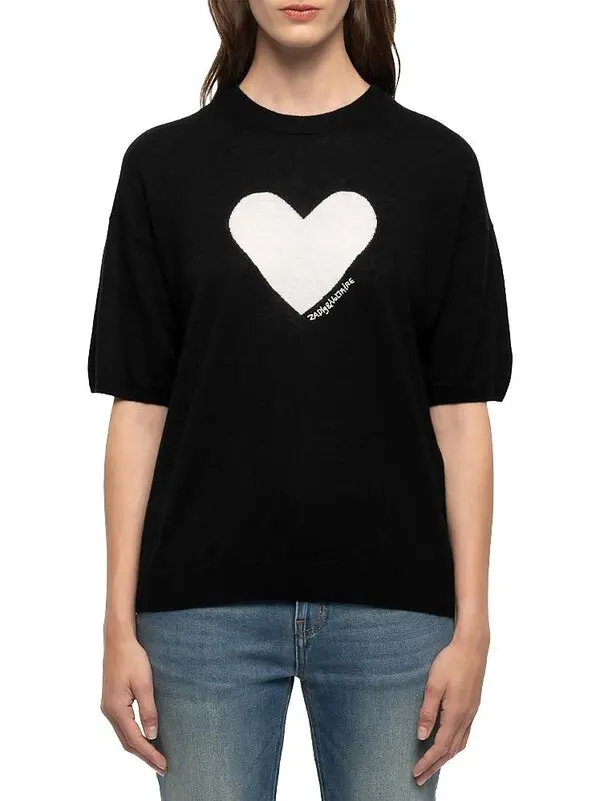 Zadig&Voltaire Idaz Heart Jacquard Cashmere Tee - Black