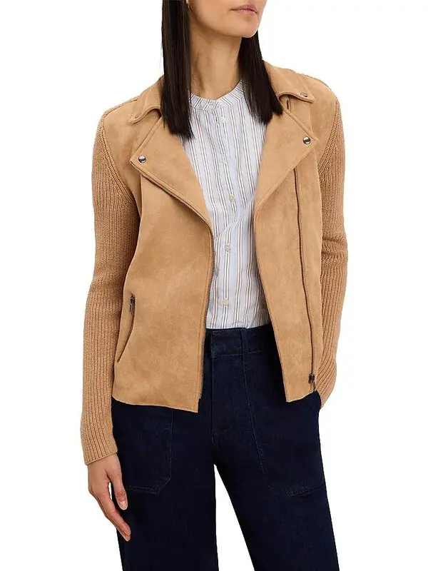 NIC+ZOE Mixed Media Moto Jacket - Caramel