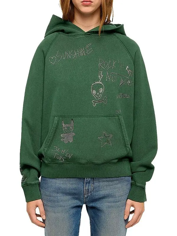 Zadig&Voltaire Embellished Cotton Hoodie - Rain Forest