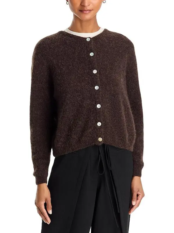 American Vintage Round Neck Buttoned Cardigan - Cafe Chine